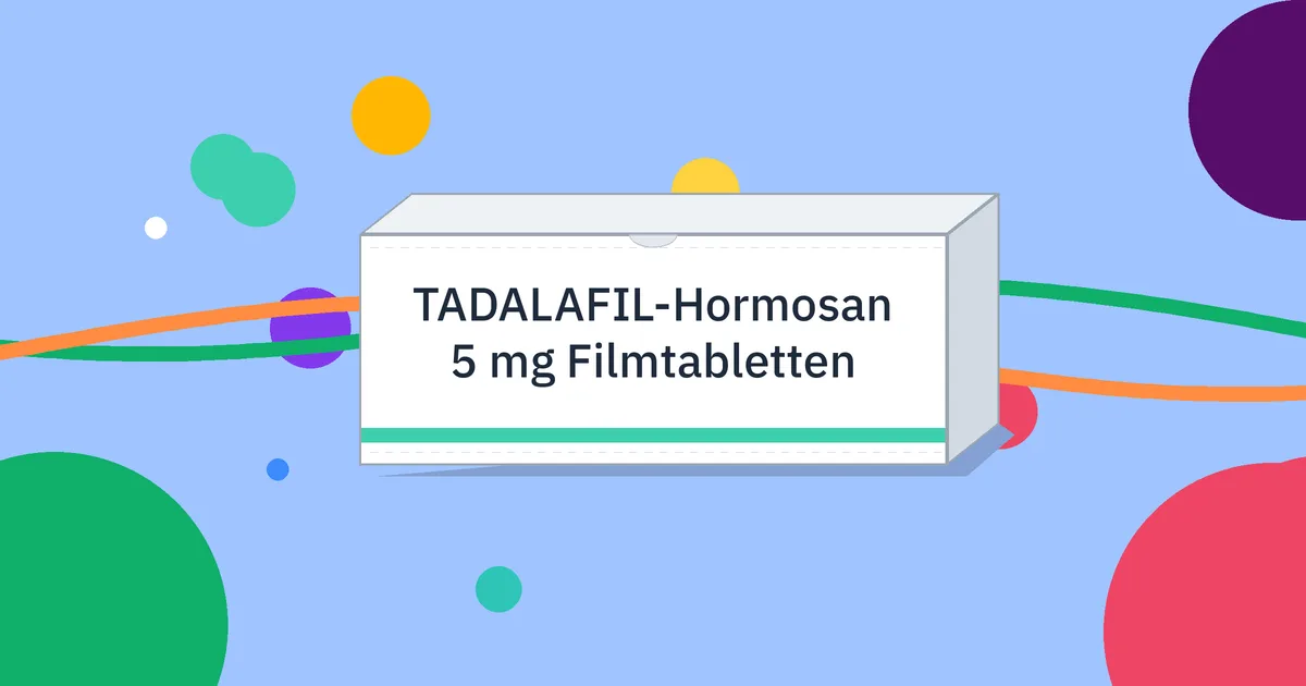 Symbolbild: Packung mit der Aufschrift TADALAFIL-Hormosan 5 mg Filmtabletten (PZN 13967028) – Verfügbarkeit und Bezug in Apotheken in Frankfurt am Main