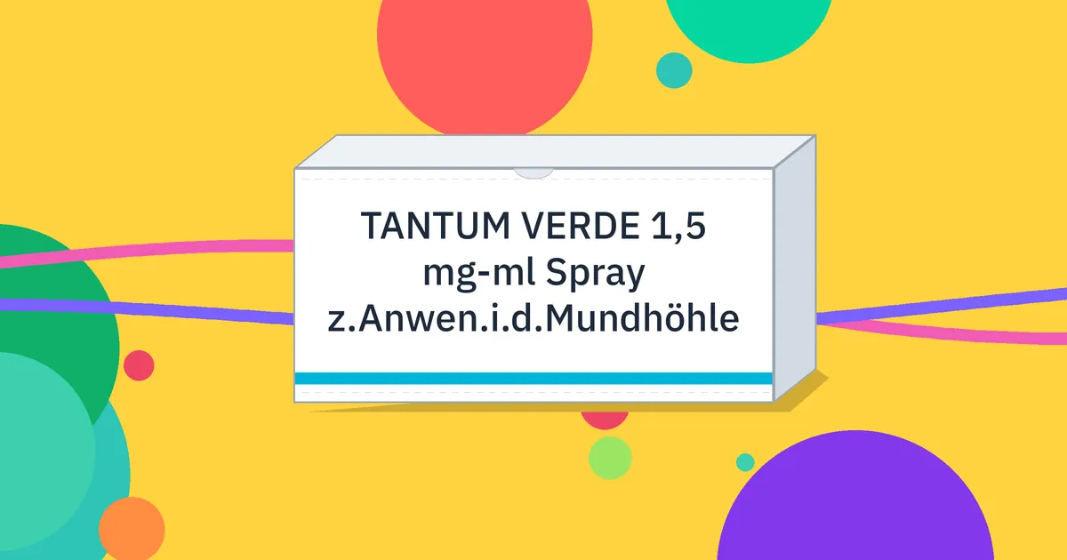 Symbolbild: Packung mit der Aufschrift TANTUM VERDE 1,5 mg-ml Spray z.Anwen.i.d.Mundhöhle (PZN 11104004) – Verfügbarkeit und Bezug in Apotheken in Frankfurt am Main