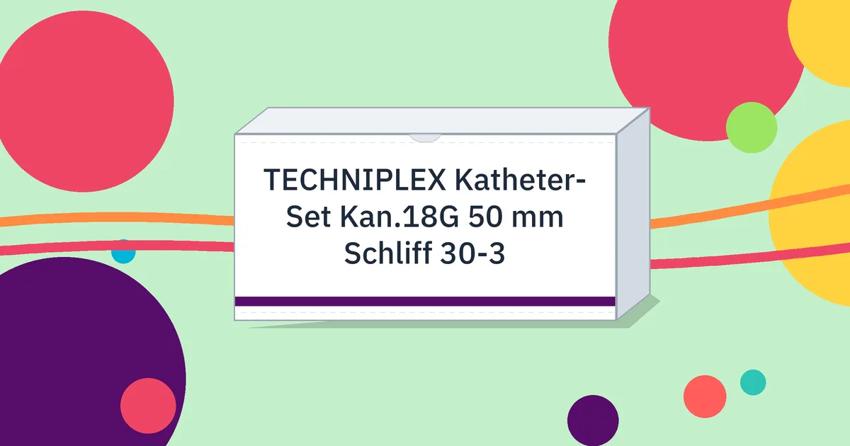 Symbolbild: Packung mit der Aufschrift TECHNIPLEX Katheter-Set Kan.18G 50 mm Schliff 30-3 (PZN 04481700) – Verfügbarkeit und Bezug in Apotheken in Frankfurt am Main