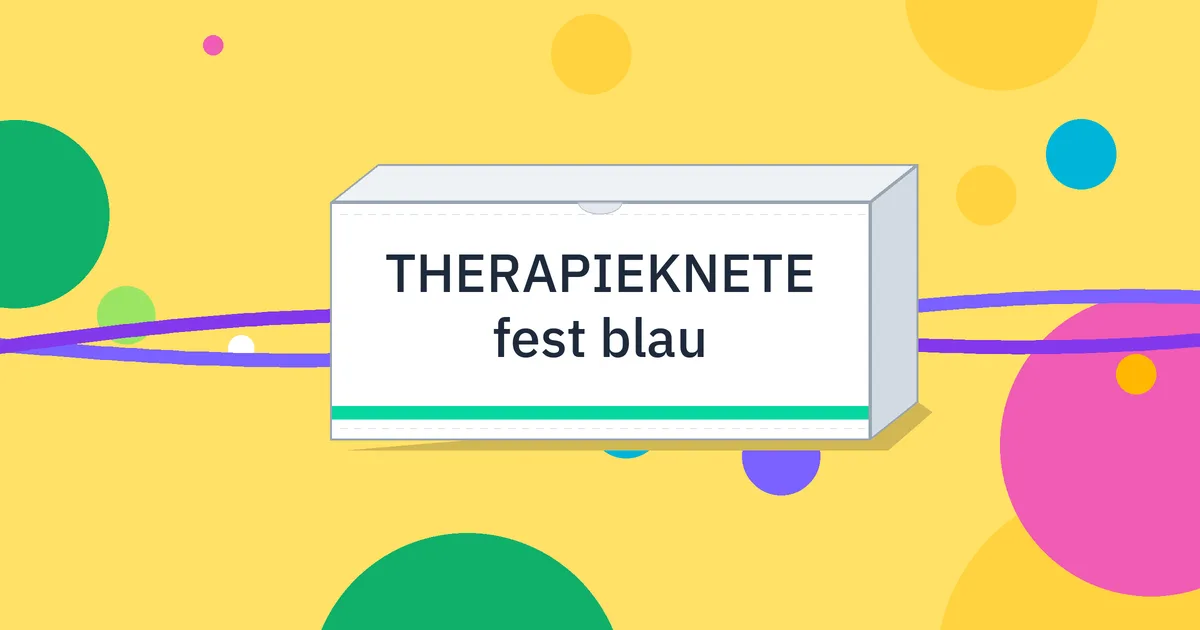 Symbolbild: Packung mit der Aufschrift THERAPIEKNETE fest blau (PZN 13695794) – Verfügbarkeit und Bezug in Apotheken in Frankfurt am Main