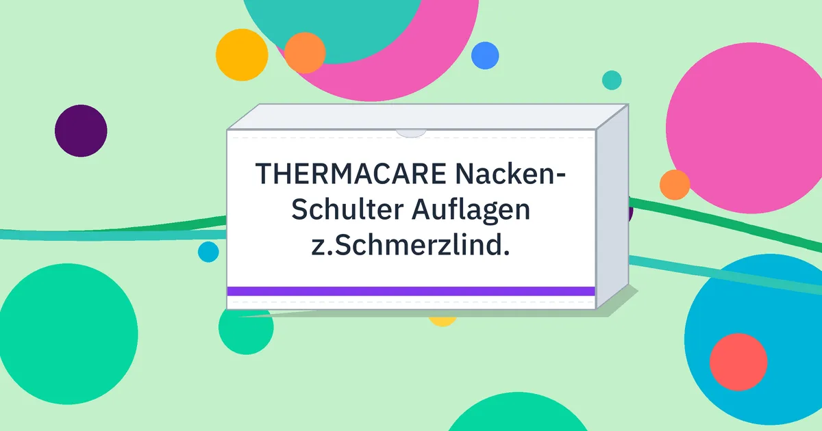 Symbolbild: Packung mit der Aufschrift THERMACARE Nacken-Schulter Auflagen z.Schmerzlind. (PZN 18081453) – Verfügbarkeit und Bezug in Apotheken in Frankfurt am Main
