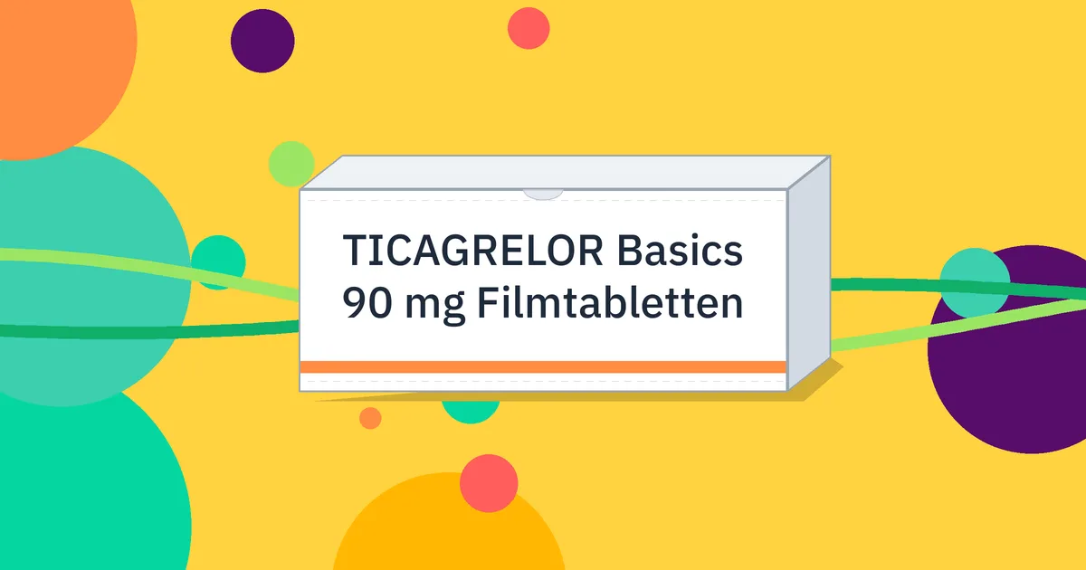 Symbolbild: Packung mit der Aufschrift TICAGRELOR Basics 90 mg Filmtabletten (PZN 19744306) – Verfügbarkeit und Bezug in Apotheken in Frankfurt am Main
