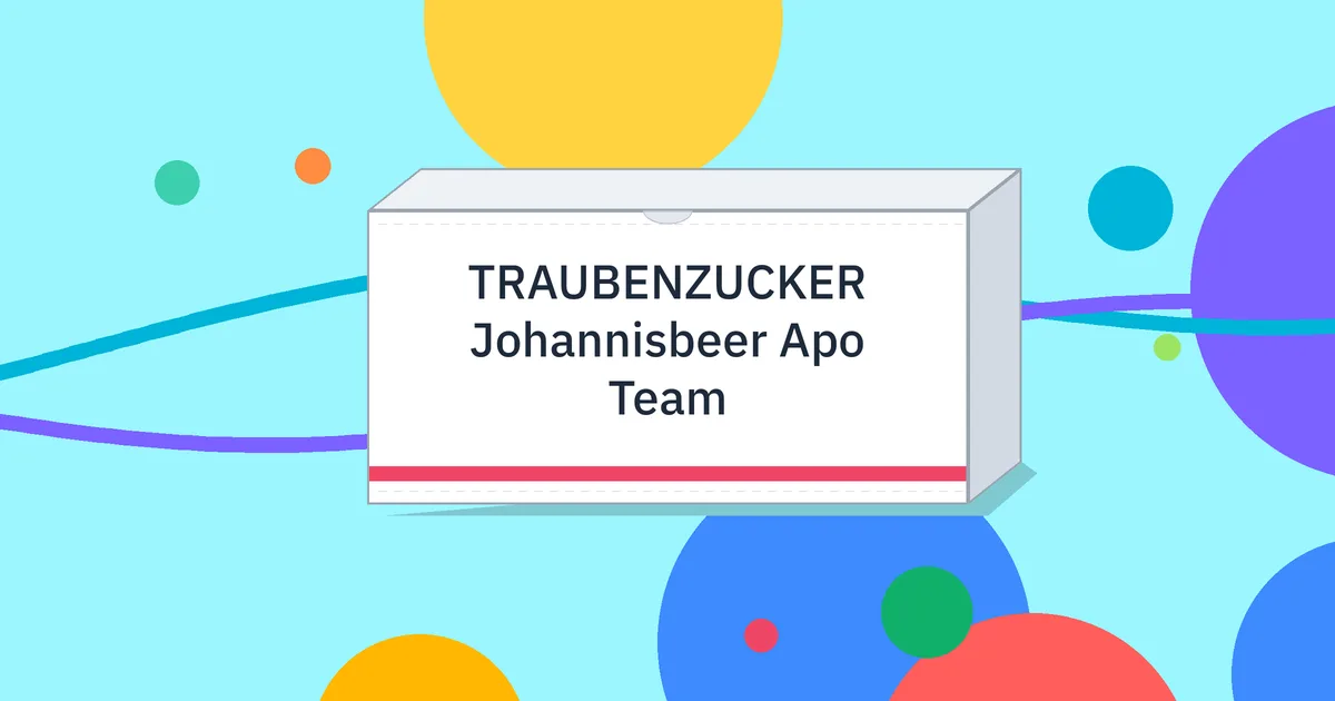 Symbolbild: Packung mit der Aufschrift TRAUBENZUCKER Johannisbeer Apo Team (PZN 09270103) – Verfügbarkeit und Bezug in Apotheken in Frankfurt am Main