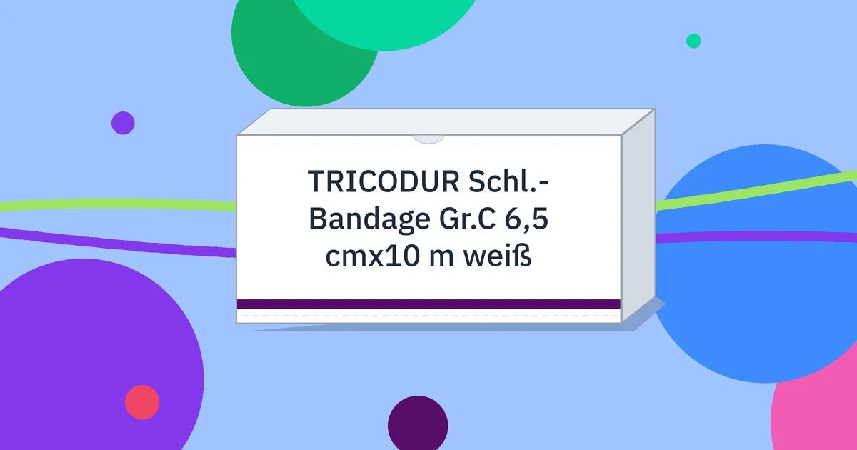 Symbolbild: Packung mit der Aufschrift TRICODUR Schl.-Bandage Gr.C 6,5 cmx10 m weiß (PZN 04174955) – Verfügbarkeit und Bezug in Apotheken in Frankfurt am Main