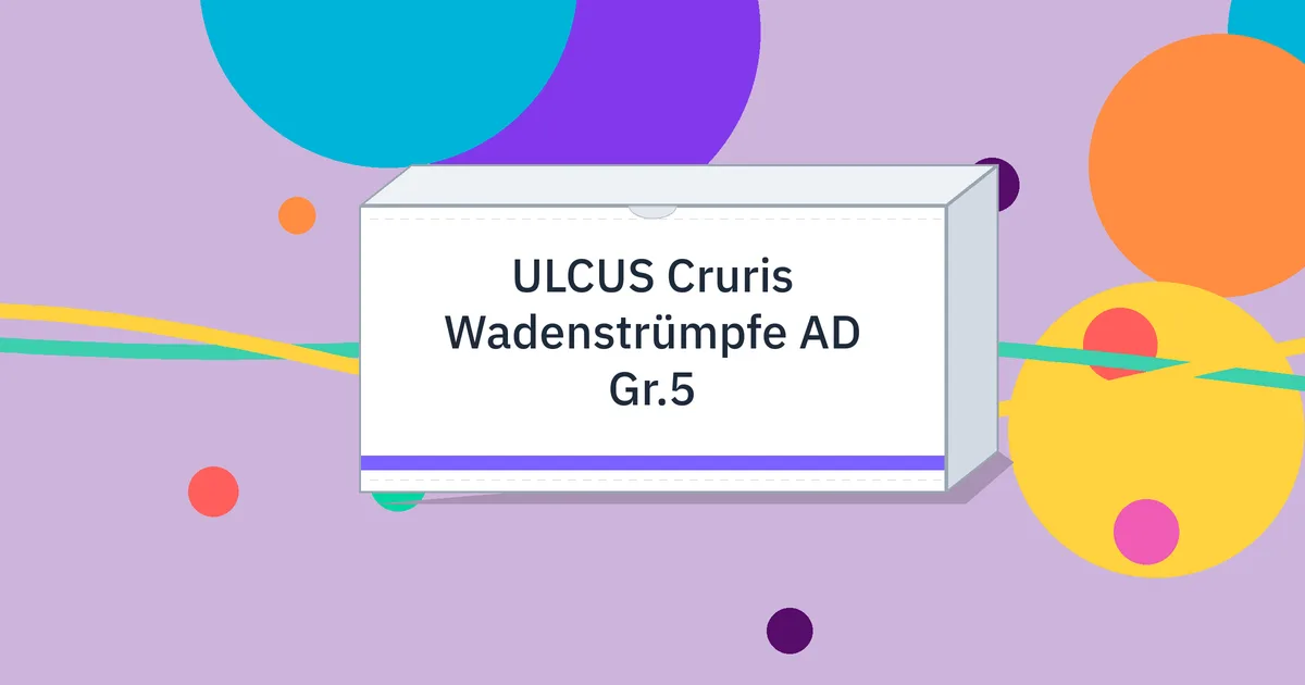 Symbolbild: Packung mit der Aufschrift ULCUS Cruris Wadenstrümpfe AD Gr.5 (PZN 18779828) – Verfügbarkeit und Bezug in Apotheken in Frankfurt am Main