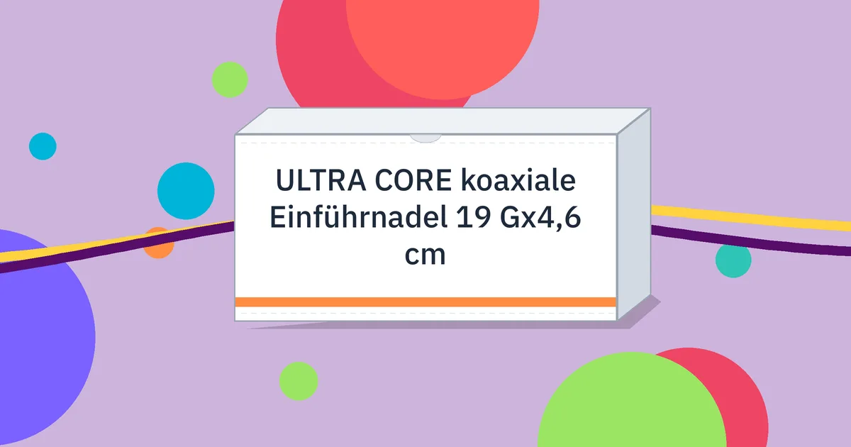 Symbolbild: Packung mit der Aufschrift ULTRA CORE koaxiale Einführnadel 19 Gx4,6 cm (PZN 06770354) – Verfügbarkeit und Bezug in Apotheken in Frankfurt am Main
