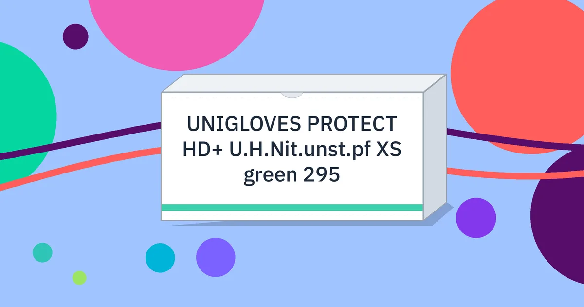 Symbolbild: Packung mit der Aufschrift UNIGLOVES PROTECT HD+ U.H.Nit.unst.pf XS green 295 (PZN 20188939) – Verfügbarkeit und Bezug in Apotheken in Frankfurt am Main
