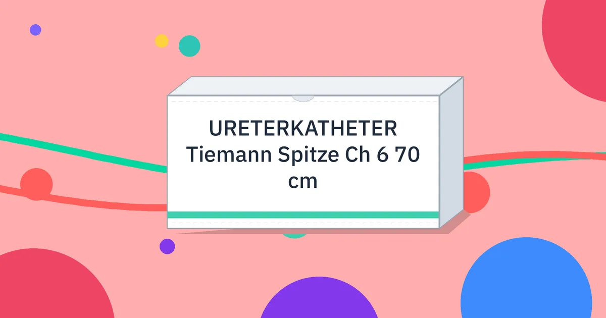 Symbolbild: Packung mit der Aufschrift URETERKATHETER Tiemann Spitze Ch 6 70 cm (PZN 00446291) – Verfügbarkeit und Bezug in Apotheken in Frankfurt am Main