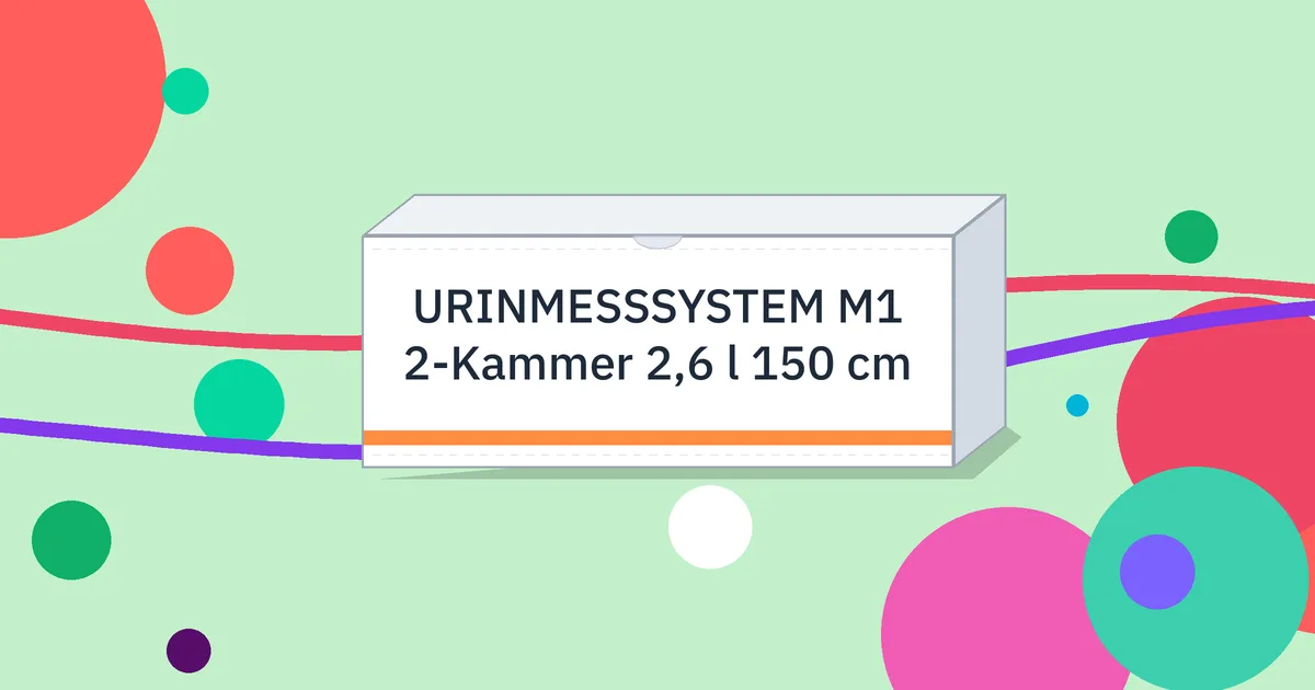 Symbolbild: Packung mit der Aufschrift URINMESSSYSTEM M1 2-Kammer 2,6 l 150 cm (PZN 14372722) – Verfügbarkeit und Bezug in Apotheken in Frankfurt am Main
