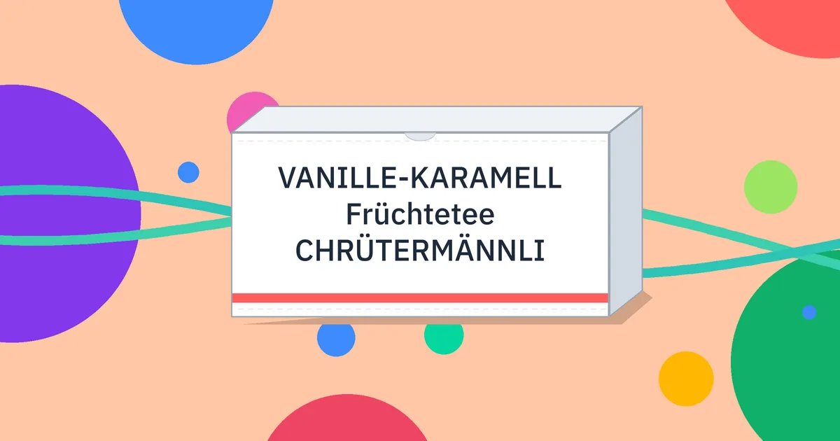 Symbolbild: Packung mit der Aufschrift VANILLE-KARAMELL Früchtetee CHRÜTERMÄNNLI (PZN 05884854) – Verfügbarkeit und Bezug in Apotheken in Frankfurt am Main