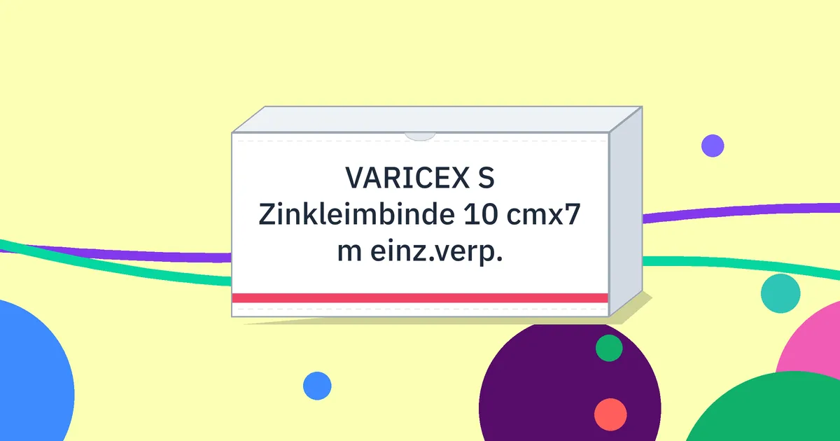 Symbolbild: Packung mit der Aufschrift VARICEX S Zinkleimbinde 10 cmx7 m einz.verp. (PZN 19814159) – Verfügbarkeit und Bezug in Apotheken in Frankfurt am Main