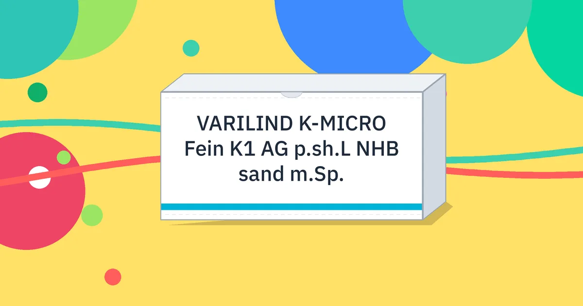 Symbolbild: Packung mit der Aufschrift VARILIND K-MICRO Fein K1 AG p.sh.L NHB sand m.Sp. (PZN 20554485) – Verfügbarkeit und Bezug in Apotheken in Frankfurt am Main
