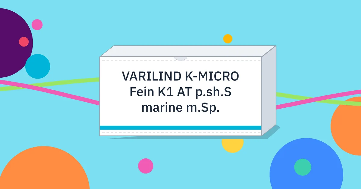 Symbolbild: Packung mit der Aufschrift VARILIND K-MICRO Fein K1 AT p.sh.S marine m.Sp. (PZN 20552032) – Verfügbarkeit und Bezug in Apotheken in Frankfurt am Main