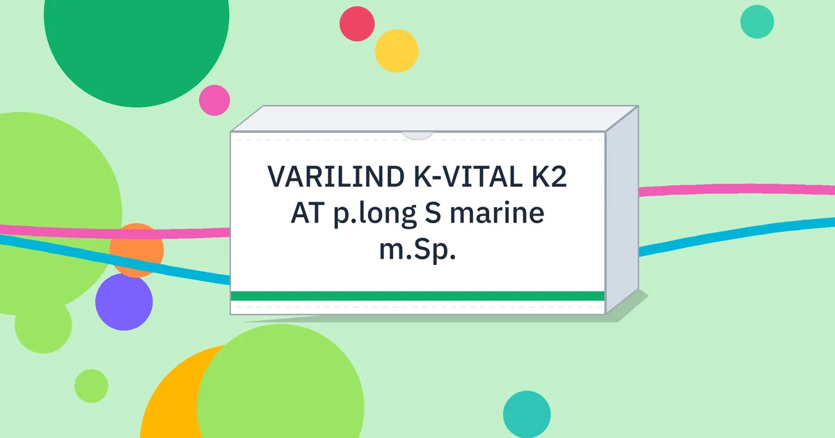 Symbolbild: Packung mit der Aufschrift VARILIND K-VITAL K2 AT p.long S marine m.Sp. (PZN 20561640) – Verfügbarkeit und Bezug in Apotheken in Frankfurt am Main