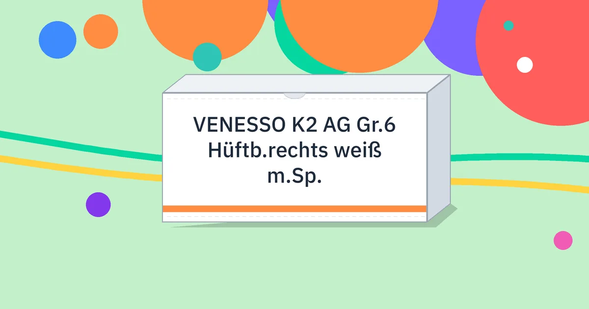 Symbolbild: Packung mit der Aufschrift VENESSO K2 AG Gr.6 Hüftb.rechts weiß m.Sp. (PZN 03274927) – Verfügbarkeit und Bezug in Apotheken in Frankfurt am Main