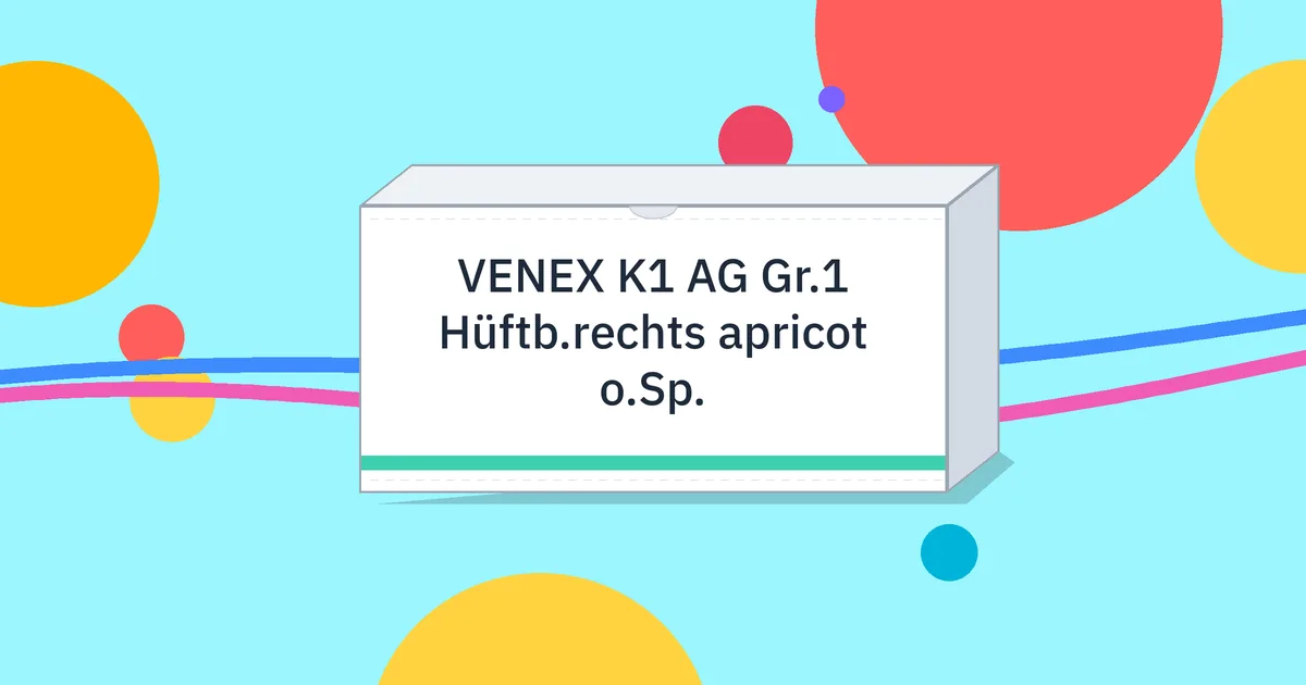 Symbolbild: Packung mit der Aufschrift VENEX K1 AG Gr.1 Hüftb.rechts apricot o.Sp. (PZN 03207546) – Verfügbarkeit und Bezug in Apotheken in Frankfurt am Main