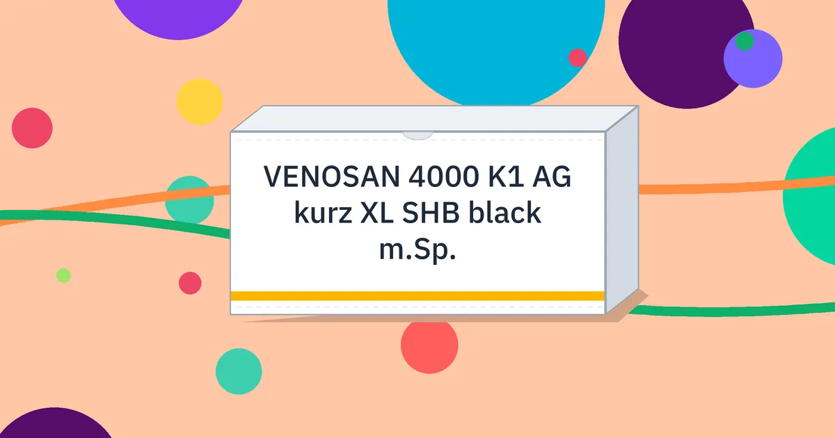Symbolbild: Packung mit der Aufschrift VENOSAN 4000 K1 AG kurz XL SHB black m.Sp. (PZN 14427009) – Verfügbarkeit und Bezug in Apotheken in Frankfurt am Main