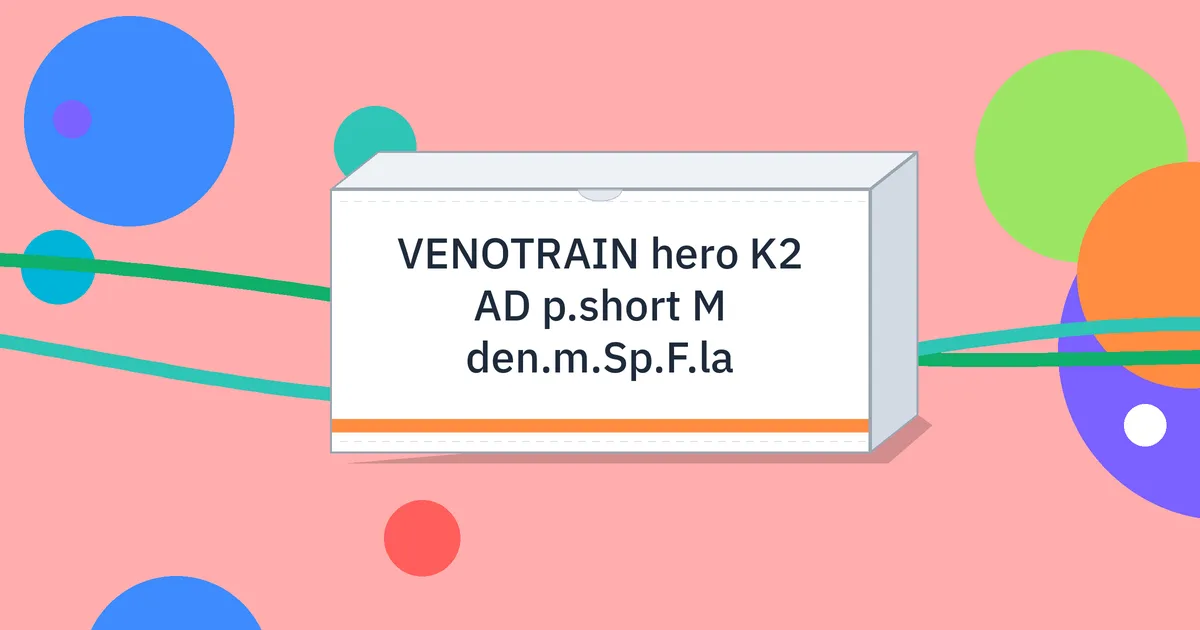 Symbolbild: Packung mit der Aufschrift VENOTRAIN hero K2 AD p.short M den.m.Sp.F.la (PZN 19191184) – Verfügbarkeit und Bezug in Apotheken in Frankfurt am Main