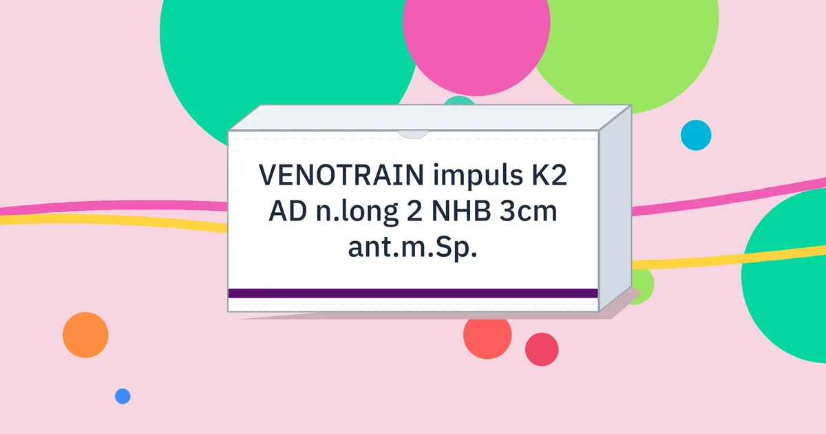 Symbolbild: Packung mit der Aufschrift VENOTRAIN impuls K2 AD n.long 2 NHB 3cm ant.m.Sp. (PZN 15224082) – Verfügbarkeit und Bezug in Apotheken in Frankfurt am Main