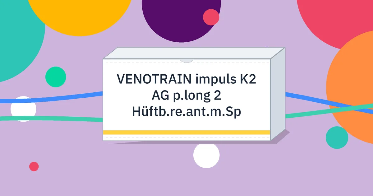 Symbolbild: Packung mit der Aufschrift VENOTRAIN impuls K2 AG p.long 2 Hüftb.re.ant.m.Sp (PZN 15217159) – Verfügbarkeit und Bezug in Apotheken in Frankfurt am Main