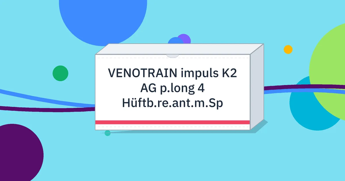Symbolbild: Packung mit der Aufschrift VENOTRAIN impuls K2 AG p.long 4 Hüftb.re.ant.m.Sp (PZN 15217188) – Verfügbarkeit und Bezug in Apotheken in Frankfurt am Main