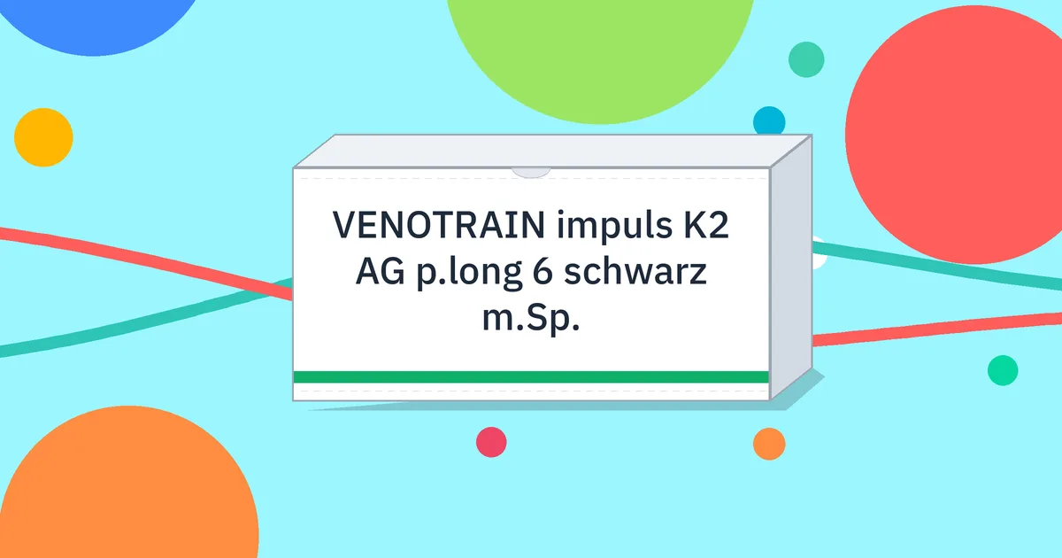 Symbolbild: Packung mit der Aufschrift VENOTRAIN impuls K2 AG p.long 6 schwarz m.Sp. (PZN 00495639) – Verfügbarkeit und Bezug in Apotheken in Frankfurt am Main