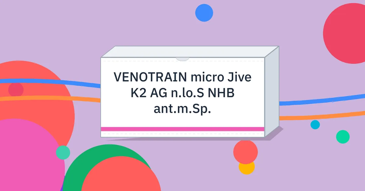 Symbolbild: Packung mit der Aufschrift VENOTRAIN micro Jive K2 AG n.lo.S NHB ant.m.Sp. (PZN 17766663) – Verfügbarkeit und Bezug in Apotheken in Frankfurt am Main