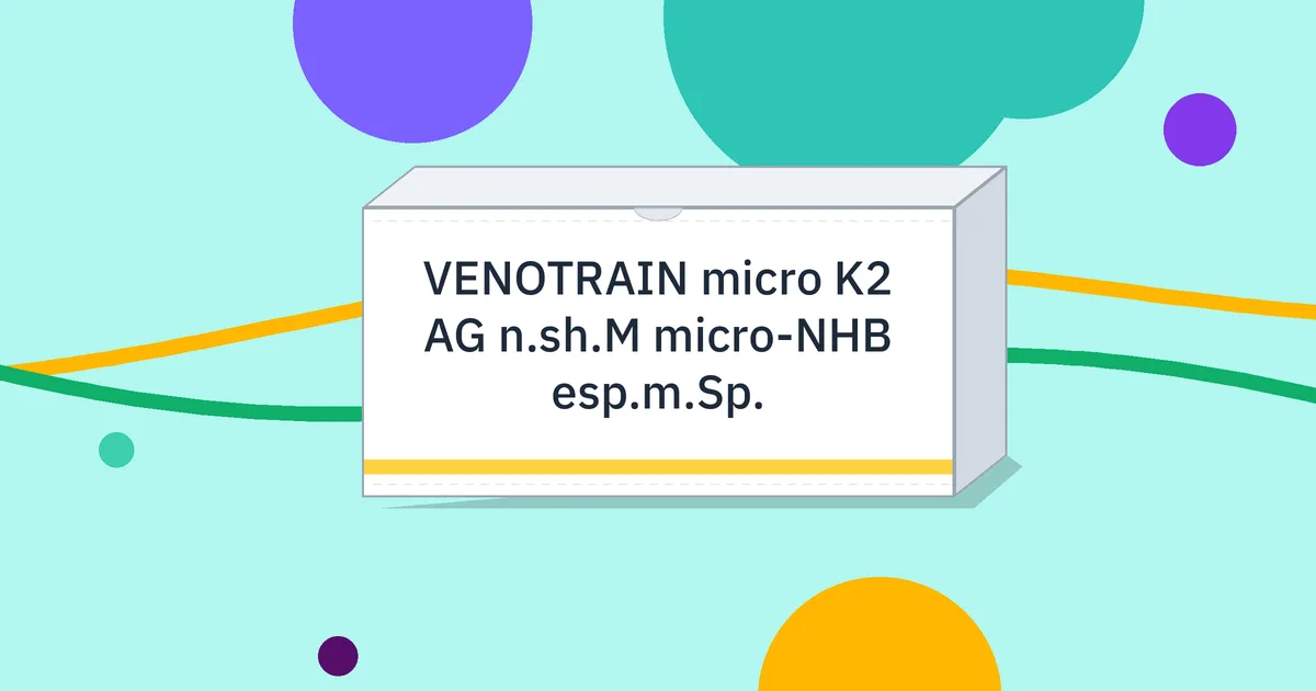 Symbolbild: Packung mit der Aufschrift VENOTRAIN micro K2 AG n.sh.M micro-NHB esp.m.Sp. (PZN 16066834) – Verfügbarkeit und Bezug in Apotheken in Frankfurt am Main