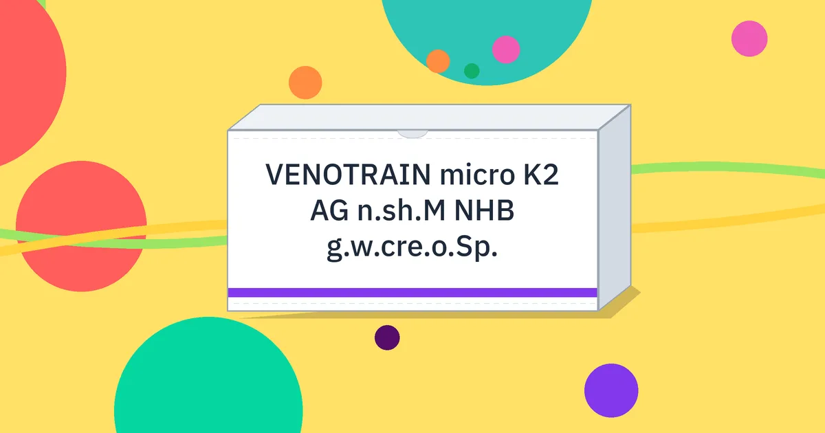 Symbolbild: Packung mit der Aufschrift VENOTRAIN micro K2 AG n.sh.M NHB g.w.cre.o.Sp. (PZN 09023221) – Verfügbarkeit und Bezug in Apotheken in Frankfurt am Main