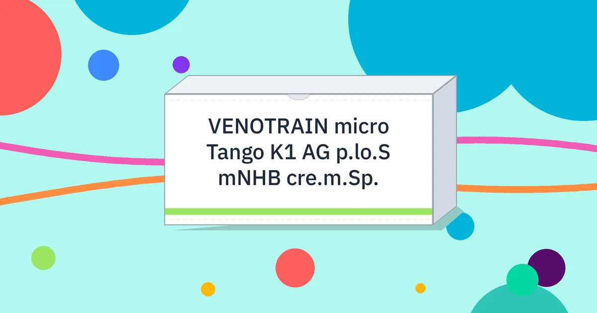 Symbolbild: Packung mit der Aufschrift VENOTRAIN micro Tango K1 AG p.lo.S mNHB cre.m.Sp. (PZN 17757575) – Verfügbarkeit und Bezug in Apotheken in Frankfurt am Main