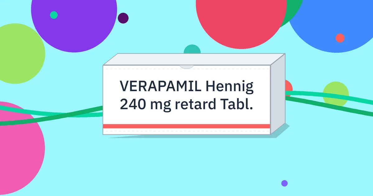 Symbolbild: Packung mit der Aufschrift VERAPAMIL Hennig 240 mg retard Tabl. (PZN 08532908) – Verfügbarkeit und Bezug in Apotheken in Frankfurt am Main