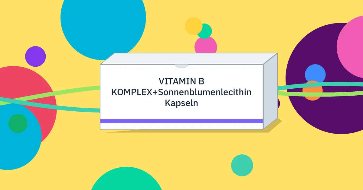 Symbolbild: Packung mit der Aufschrift VITAMIN B KOMPLEX+Sonnenblumenlecithin Kapseln (PZN 15738208) – Verfügbarkeit und Bezug in Apotheken in Frankfurt am Main