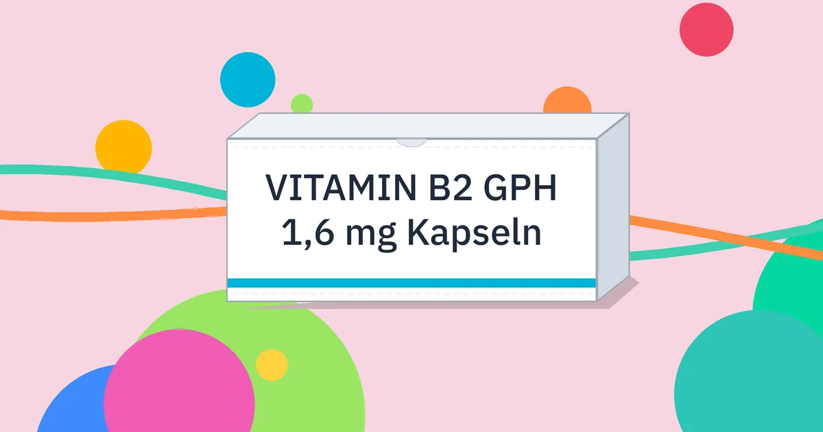 Symbolbild: Packung mit der Aufschrift VITAMIN B2 GPH 1,6 mg Kapseln (PZN 02549701) – Verfügbarkeit und Bezug in Apotheken in Frankfurt am Main