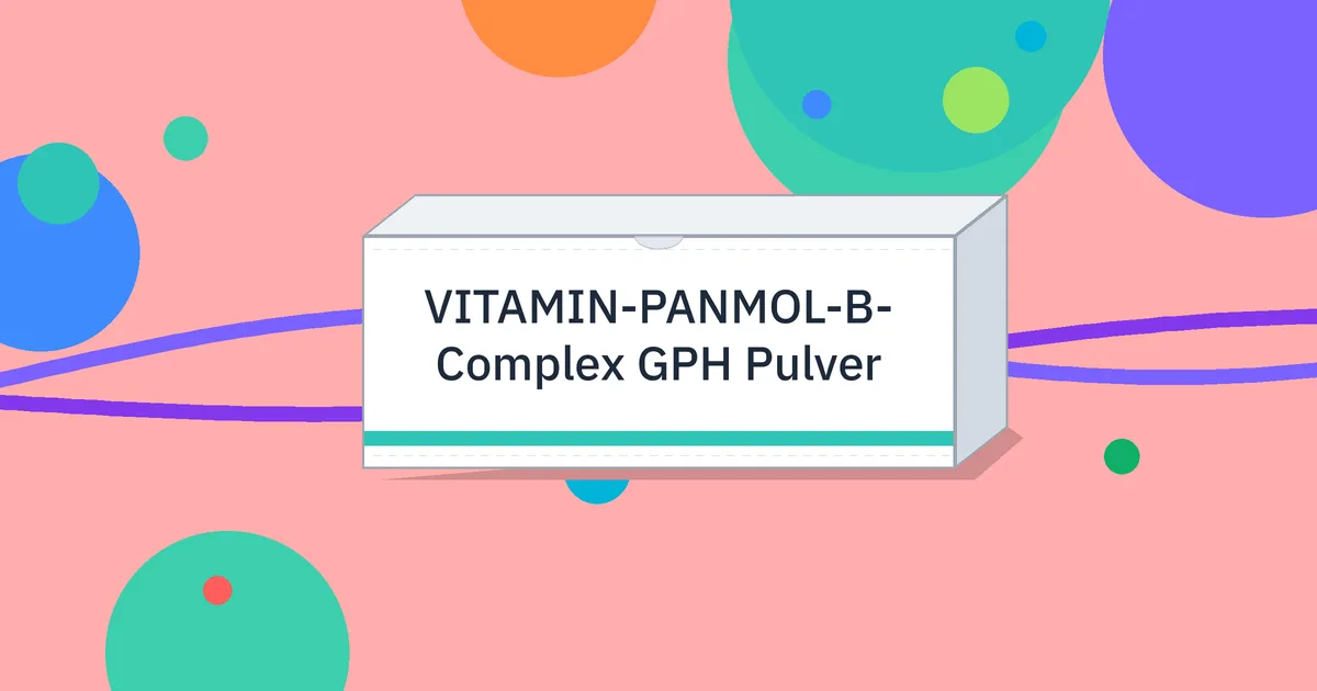 Symbolbild: Packung mit der Aufschrift VITAMIN-PANMOL-B-Complex GPH Pulver (PZN 04572791) – Verfügbarkeit und Bezug in Apotheken in Frankfurt am Main