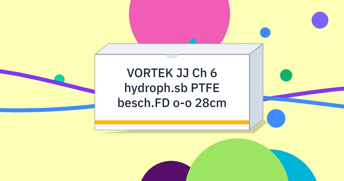 Symbolbild: Packung mit der Aufschrift VORTEK JJ Ch 6 hydroph.sb PTFE besch.FD o-o 28cm (PZN 17998876) – Verfügbarkeit und Bezug in Apotheken in Frankfurt am Main