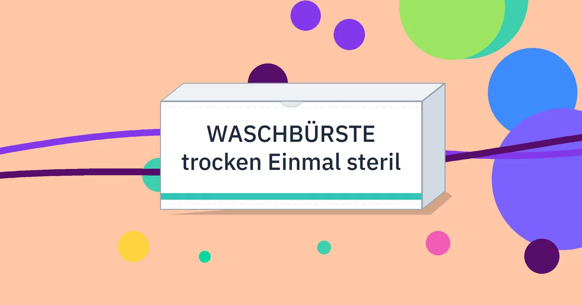Symbolbild: Packung mit der Aufschrift WASCHBÜRSTE trocken Einmal steril (PZN 16210403) – Verfügbarkeit und Bezug in Apotheken in Frankfurt am Main