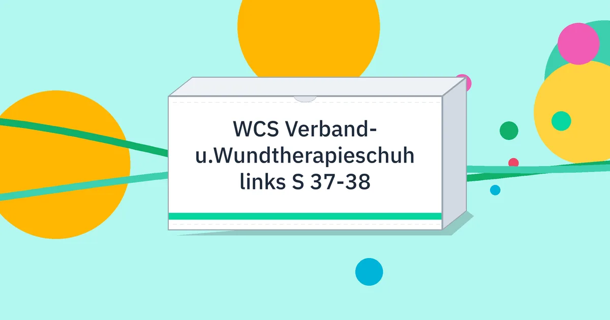 Symbolbild: Packung mit der Aufschrift WCS Verband-u.Wundtherapieschuh links S 37-38 (PZN 16629562) – Verfügbarkeit und Bezug in Apotheken in Frankfurt am Main