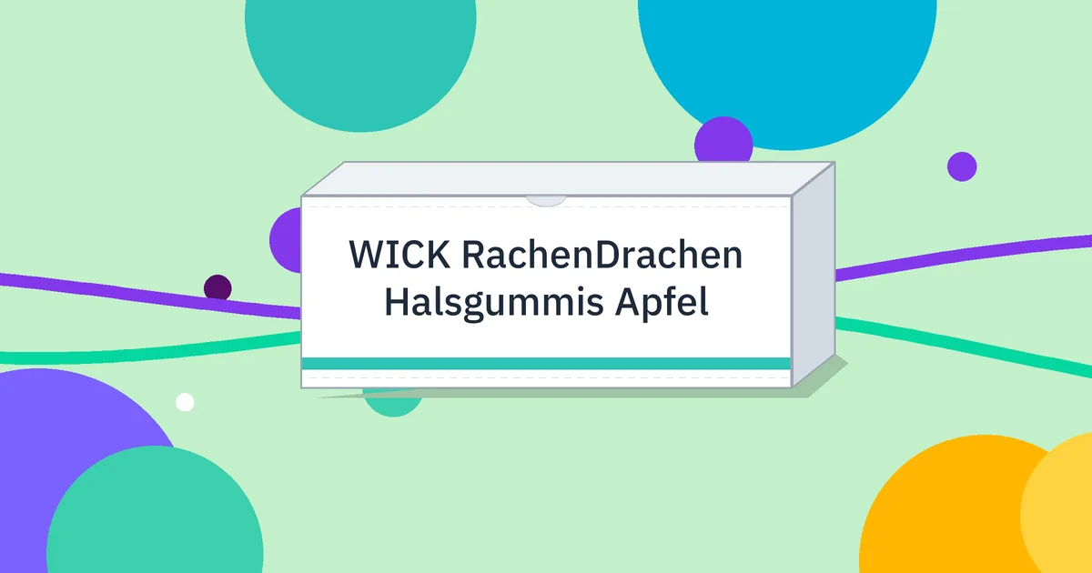 Symbolbild: Packung mit der Aufschrift WICK RachenDrachen Halsgummis Apfel (PZN 14306085) – Verfügbarkeit und Bezug in Apotheken in Frankfurt am Main