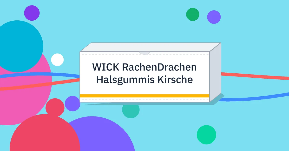 Symbolbild: Packung mit der Aufschrift WICK RachenDrachen Halsgummis Kirsche (PZN 06309253) – Verfügbarkeit und Bezug in Apotheken in Frankfurt am Main