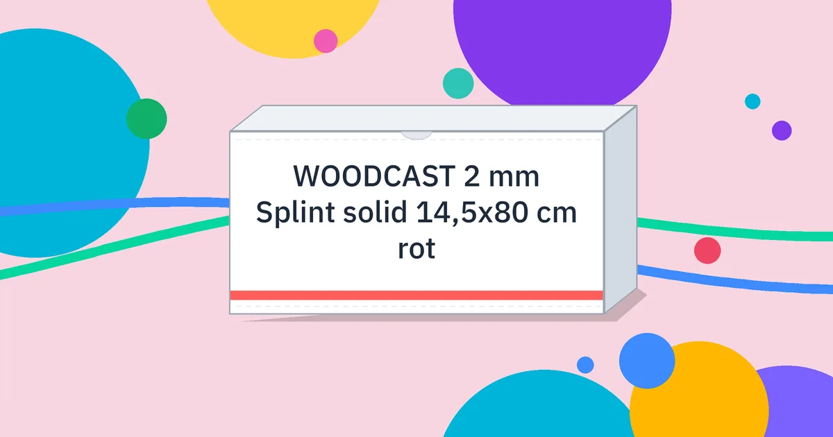 Symbolbild: Packung mit der Aufschrift WOODCAST 2 mm Splint solid 14,5x80 cm rot (PZN 11598845) – Verfügbarkeit und Bezug in Apotheken in Frankfurt am Main