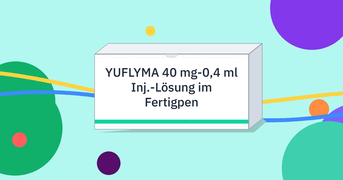 Symbolbild: Packung mit der Aufschrift YUFLYMA 40 mg-0,4 ml Inj.-Lösung im Fertigpen (PZN 17856113) – Verfügbarkeit und Bezug in Apotheken in Frankfurt am Main