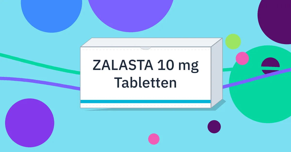 Symbolbild: Packung mit der Aufschrift ZALASTA 10 mg Tabletten (PZN 09097691) – Verfügbarkeit und Bezug in Apotheken in Frankfurt am Main