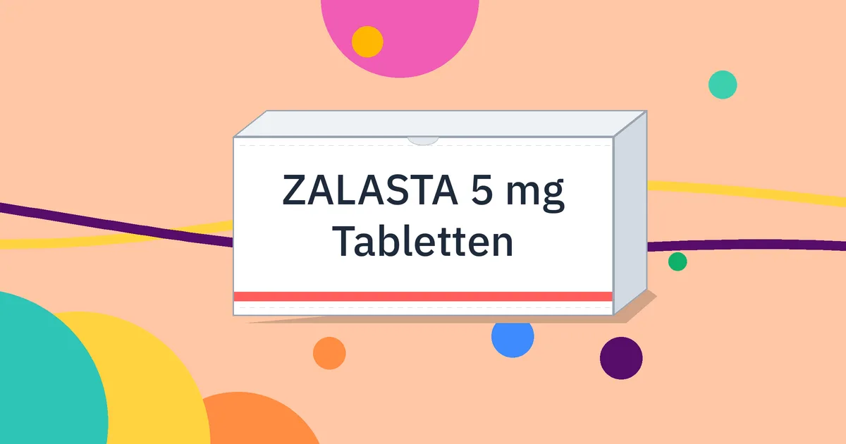 Symbolbild: Packung mit der Aufschrift ZALASTA 5 mg Tabletten (PZN 09097627) – Verfügbarkeit und Bezug in Apotheken in Frankfurt am Main