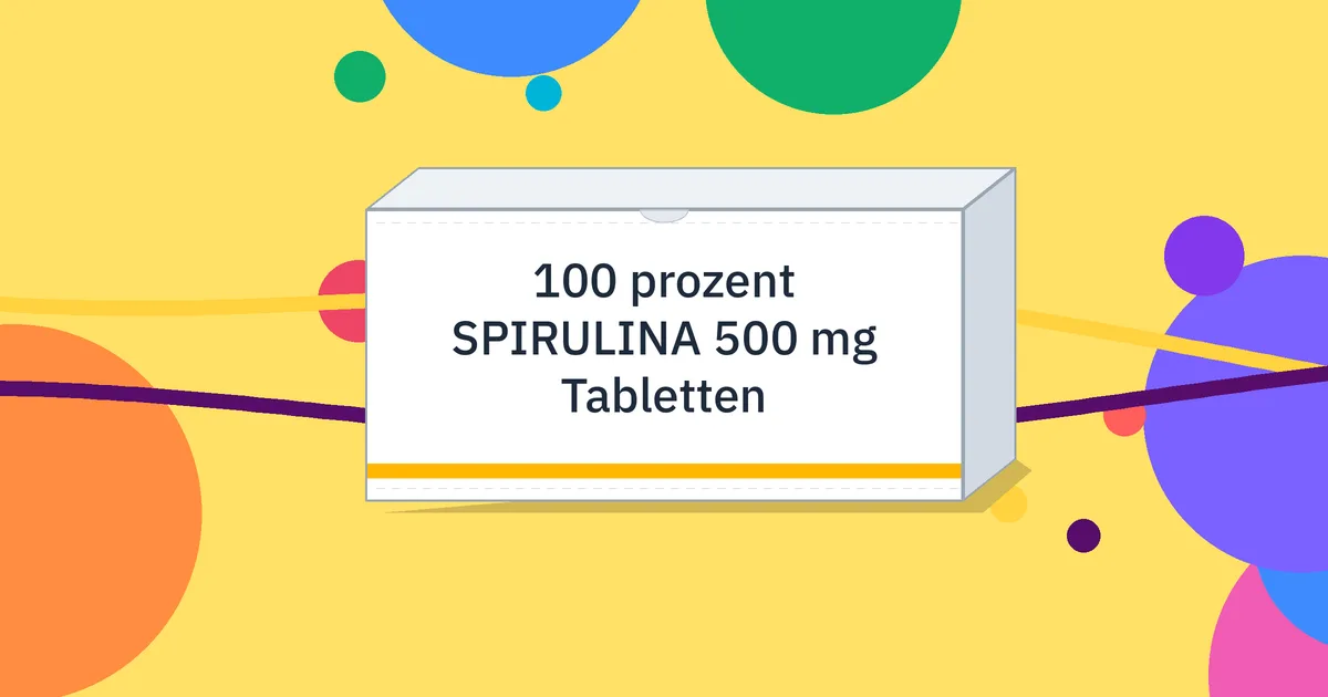 Symbolbild: Packung mit der Aufschrift 100 prozent SPIRULINA 500 mg Tabletten (PZN 11722216) – Verfügbarkeit und Bezug in Apotheken in Frankfurt am Main