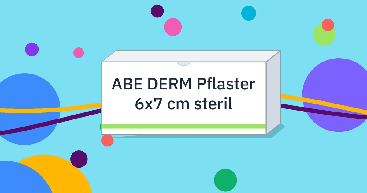 Symbolbild: Packung mit der Aufschrift ABE DERM Pflaster 6x7 cm steril (PZN 06790204) – Verfügbarkeit und Bezug in Apotheken in Frankfurt am Main
