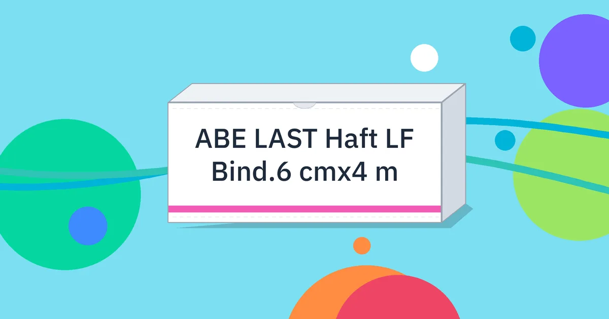 Symbolbild: Packung mit der Aufschrift ABE LAST Haft LF Bind.6 cmx4 m (PZN 00823807) – Verfügbarkeit und Bezug in Apotheken in Frankfurt am Main