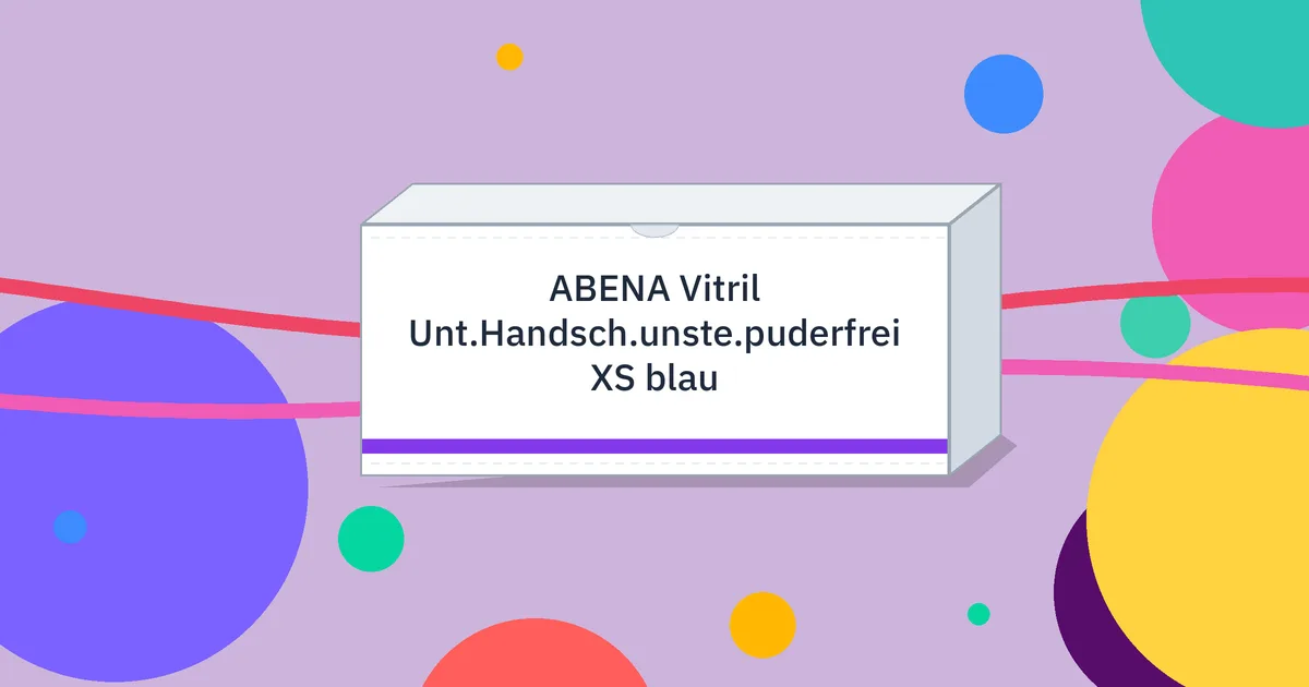 Symbolbild: Packung mit der Aufschrift ABENA Vitril Unt.Handsch.unste.puderfrei XS blau (PZN 16932214) – Verfügbarkeit und Bezug in Apotheken in Frankfurt am Main