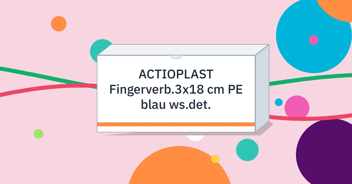 Symbolbild: Packung mit der Aufschrift ACTIOPLAST Fingerverb.3x18 cm PE blau ws.det. (PZN 06589117) – Verfügbarkeit und Bezug in Apotheken in Frankfurt am Main