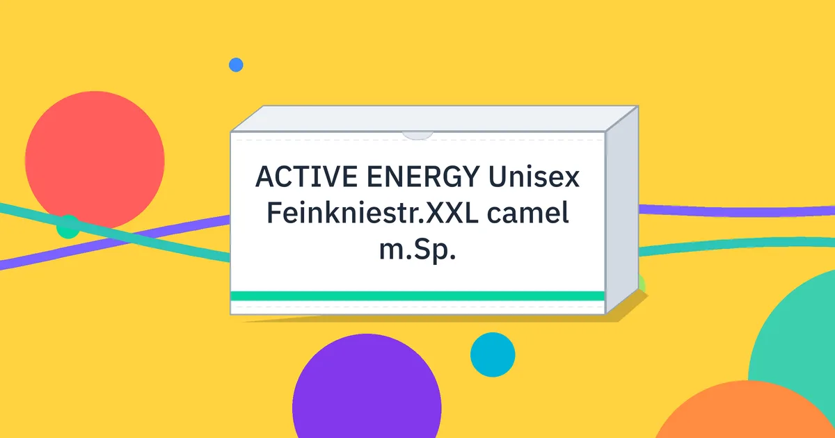 Symbolbild: Packung mit der Aufschrift ACTIVE ENERGY Unisex Feinkniestr.XXL camel m.Sp. (PZN 06448405) – Verfügbarkeit und Bezug in Apotheken in Frankfurt am Main