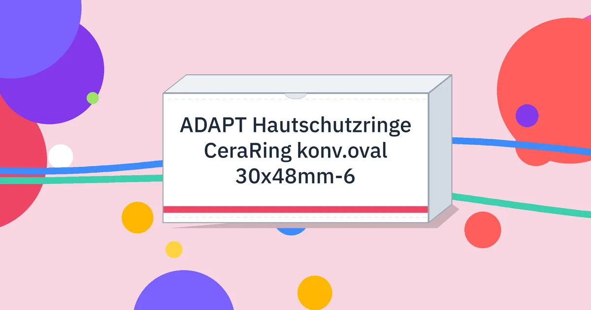 Symbolbild: Packung mit der Aufschrift ADAPT Hautschutzringe CeraRing konv.oval 30x48mm-6 (PZN 18182438) – Verfügbarkeit und Bezug in Apotheken in Frankfurt am Main